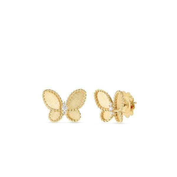 18K Yellow Gold Jasmine Diamond & Satin Finish Butterfly Stud Earrings ...